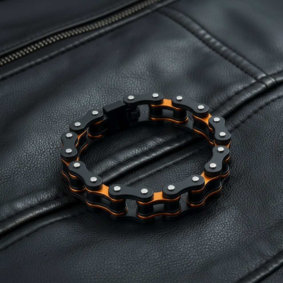 SK1184 Gunmetal & Beryllium Orange Bike Chain Bracelet - 3/4" Wide ...