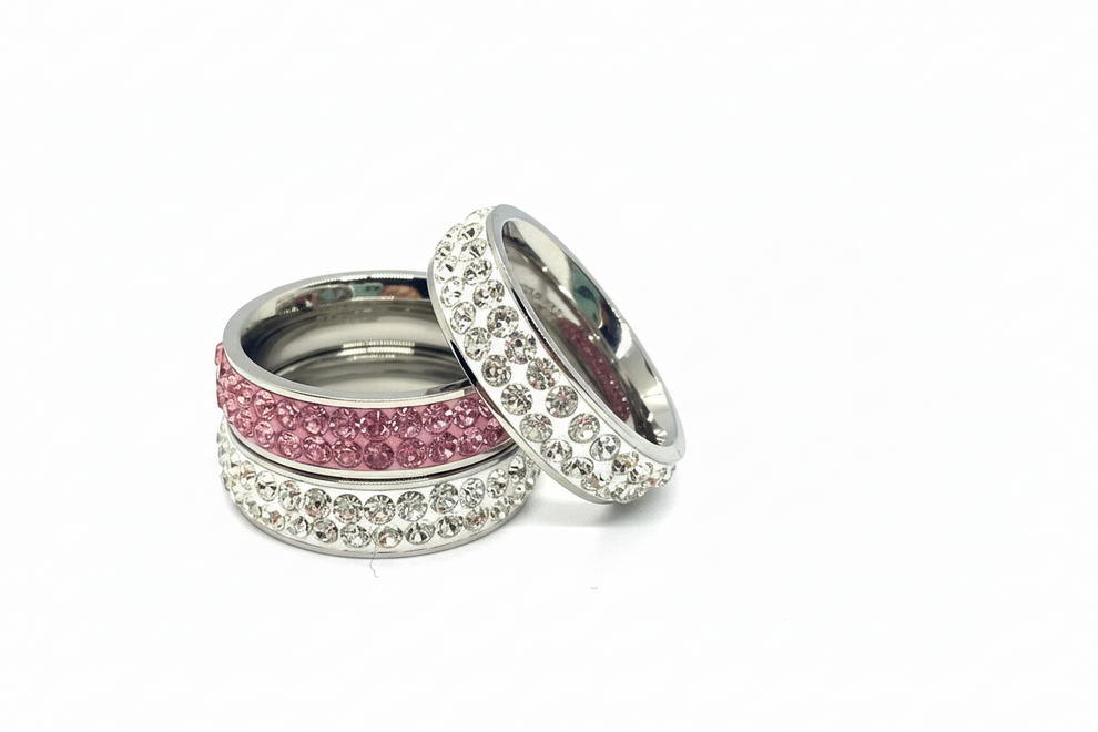 SK2320 Ladies Stackable Double Row Stone Ring – Heavy Metal Jewelry