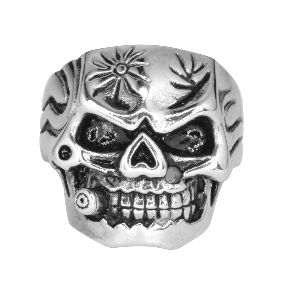 SK1012 Gents Bullet Hole Skull Ring Stainless Steel Motorcycle Biker J ...