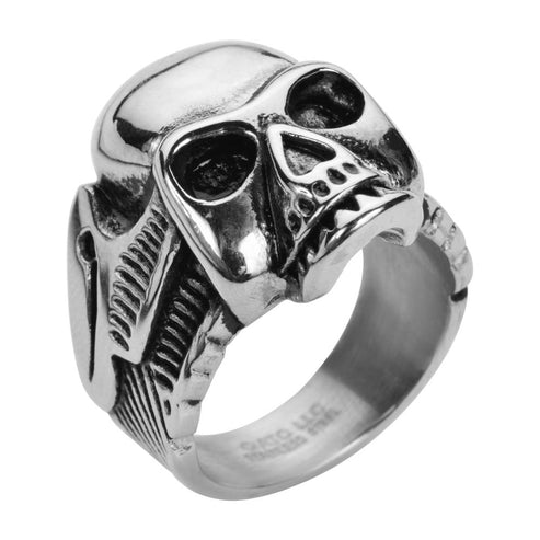 SK1039 Gents Life After Death Winged Skull Ring Stainless Steel Motorc ...