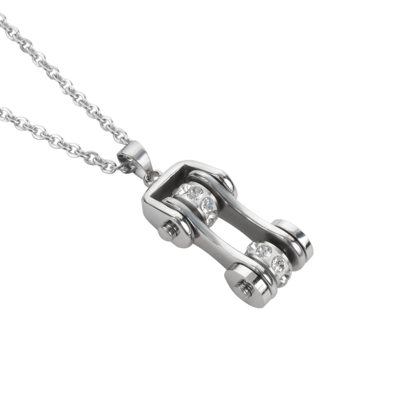 SK1105N Ladies Bike Chain All Stainless Crystal Bling Necklace 19 Stai ...
