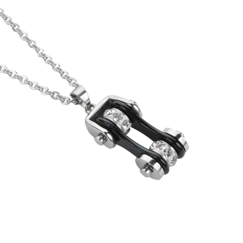 SK1116N Ladies Bike Chain Silver Black Crystal Bling Necklace 19" Stai ...