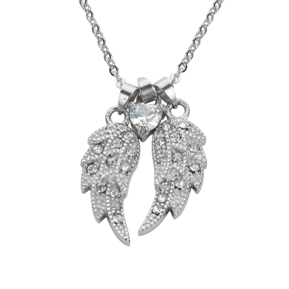 SK1509 Ladies Double Angel Wing Crystal Heart Shaped Center Stone Neck ...