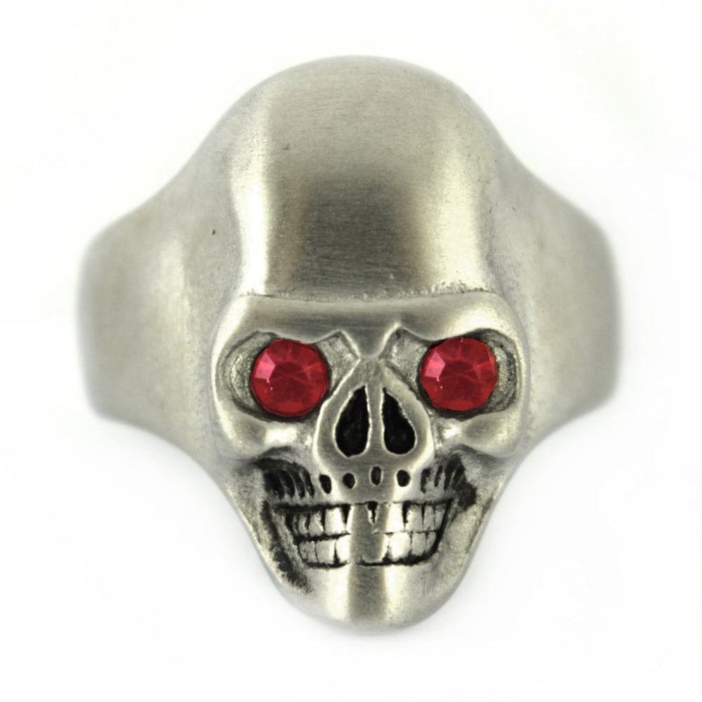 SK2304 Brushed Finish Skull Ring Imitation Ruby Stone Eyes Solid Insid ...